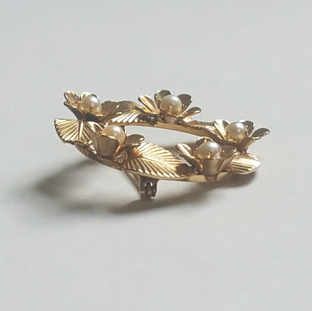 1950s Henry Griffith 12k Gold Filled Pearl Brooch - Gem